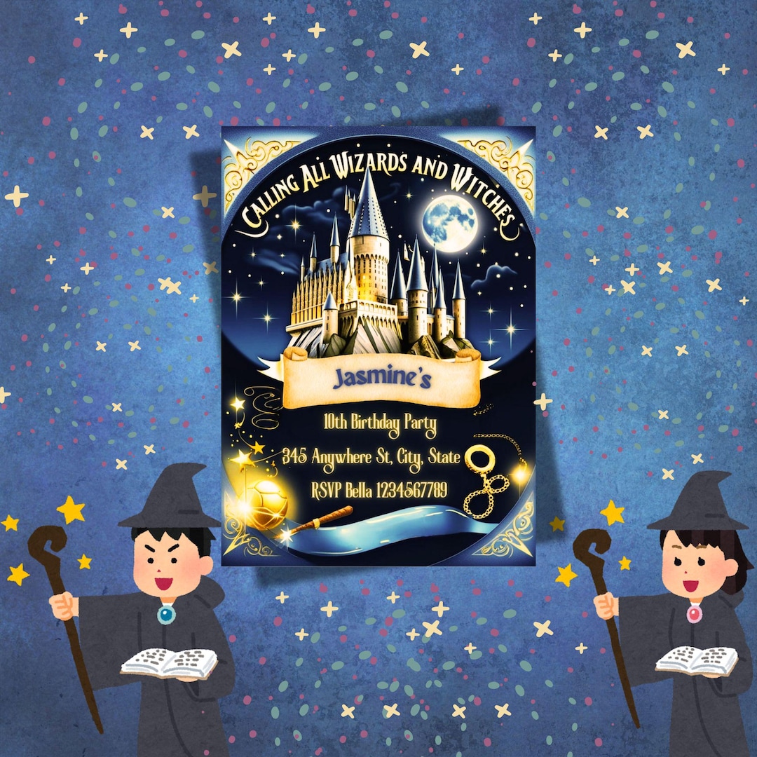 Wizards Witches Birthday Invitation Template, Printable Birthday Invite ...