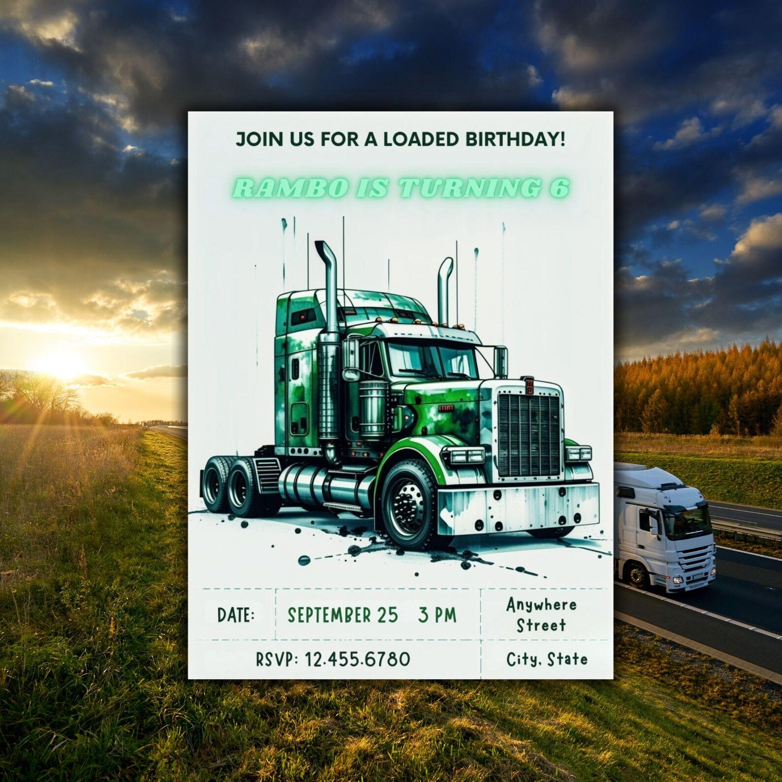 Editable Truck Birthday Invitation: Big Rig Party, Transportation Theme ...