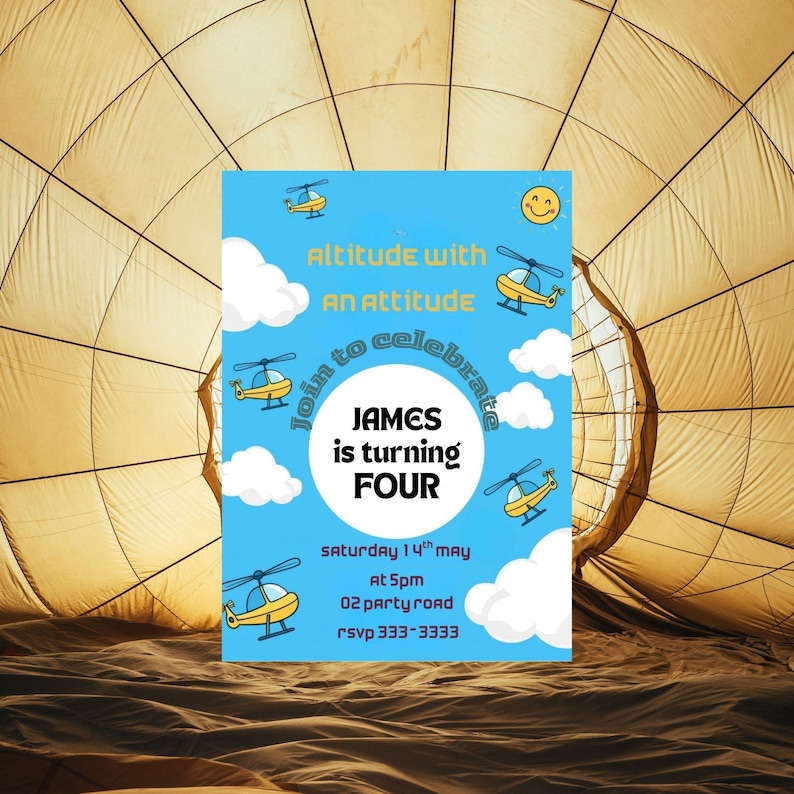 Helicopter Birthday Party Invitation – Editable Kids Invite – Digital ...