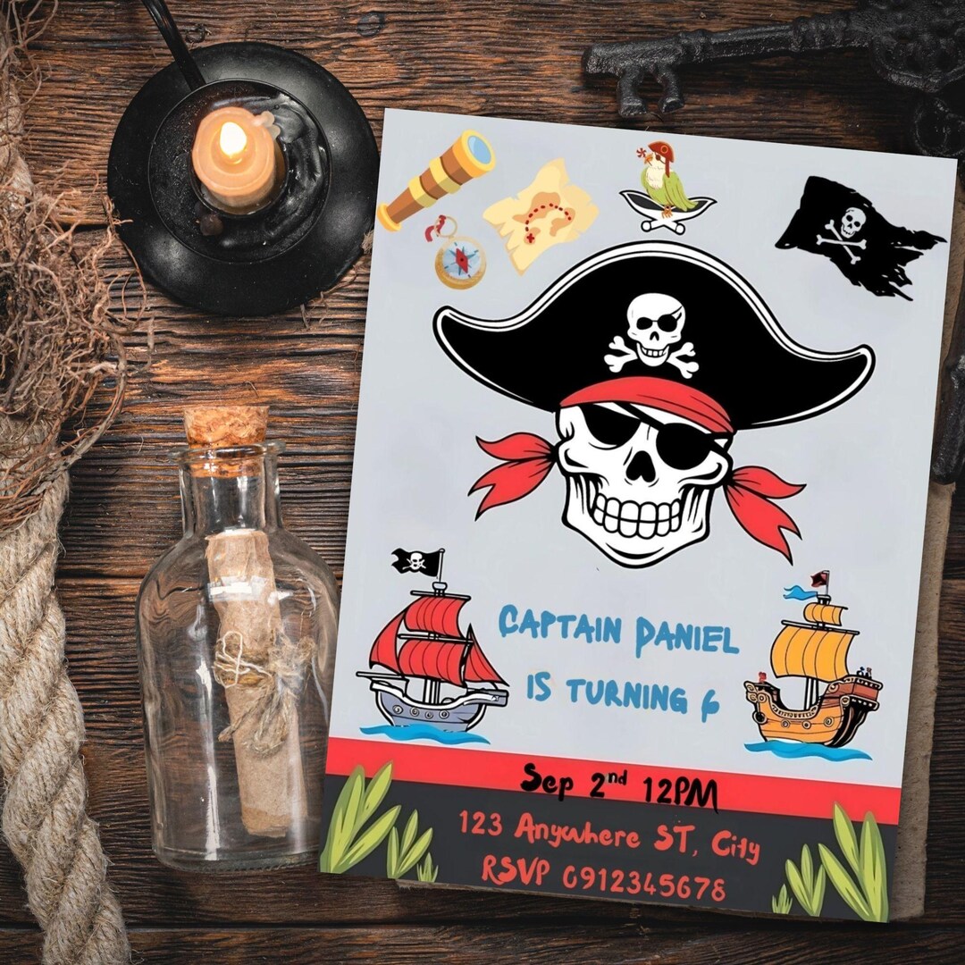 Editable Pirate Birthday Invitation, Ahoy Matey Party Invite, Printable ...