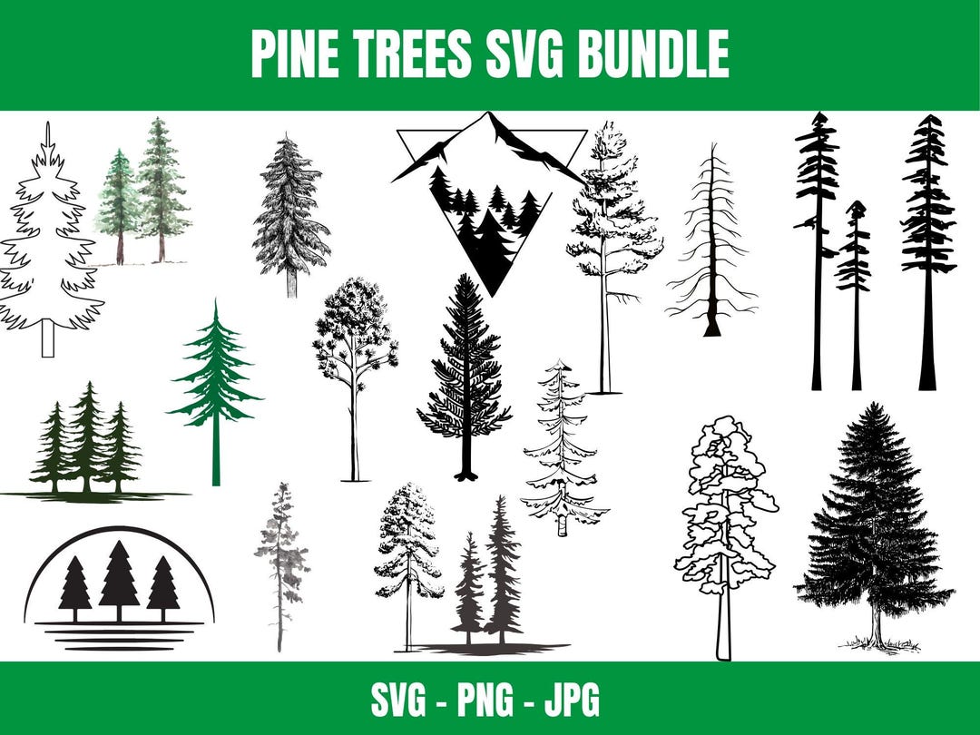 Evergreen Trees Svg / Pine Tree Svg File / Fir Tree Stencil / Forest ...