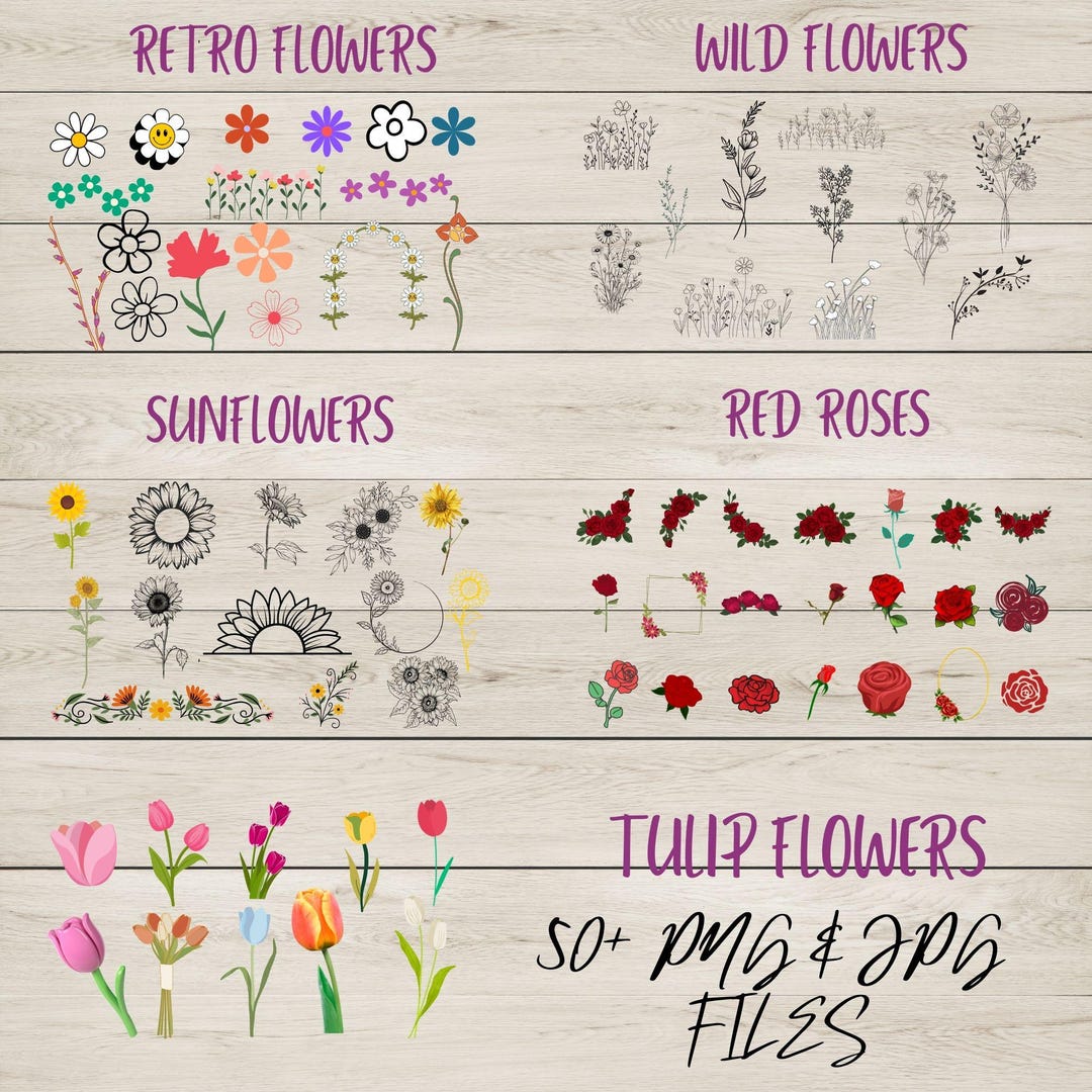 Floral Svg Bundle, Flower Svg Bundle, Flowers Bundle SVG, Sunflowers ...