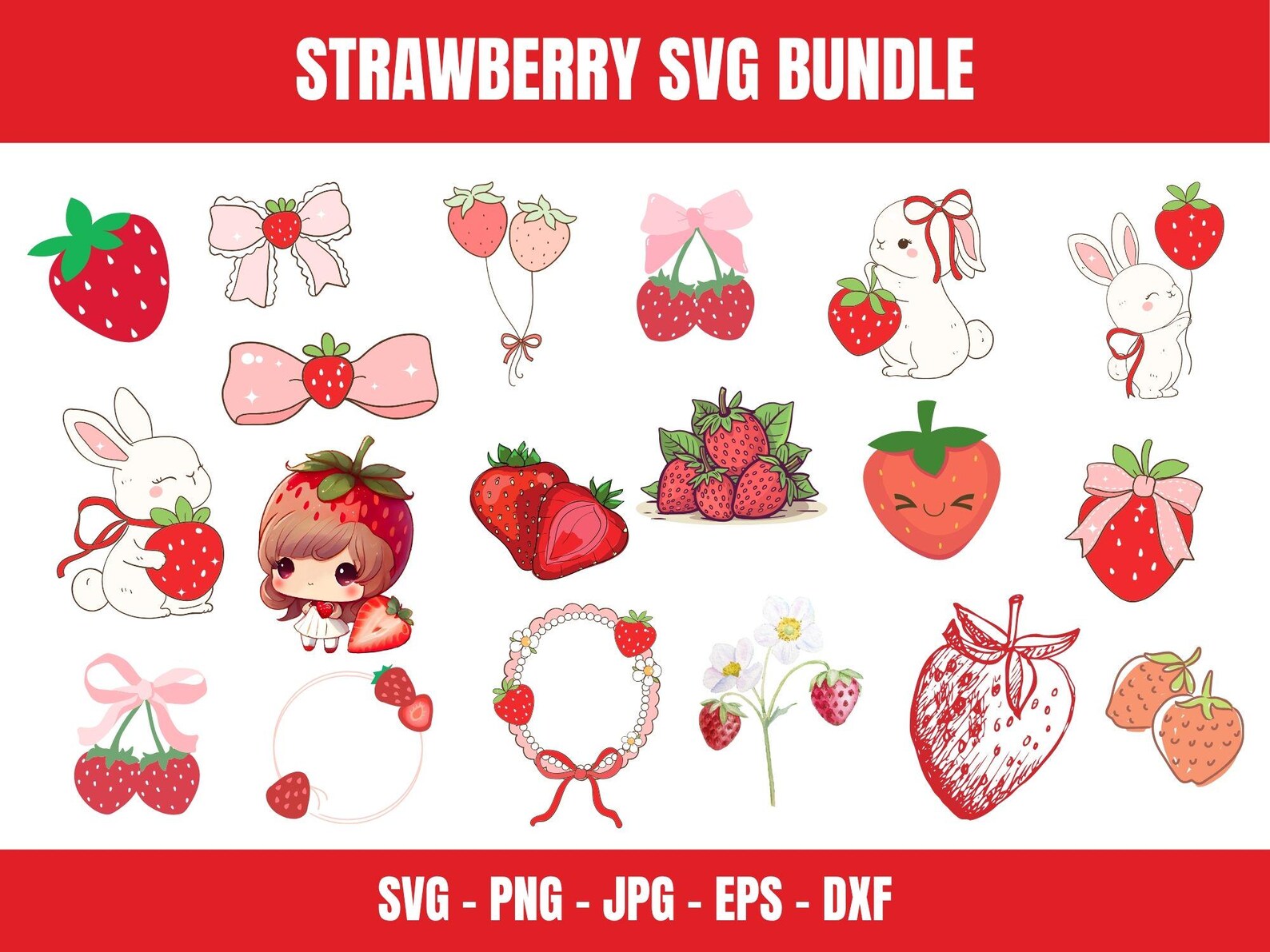 Strawberry SVG Bundle: Fruits Clipart, Cut Files for Cricut (instant ...