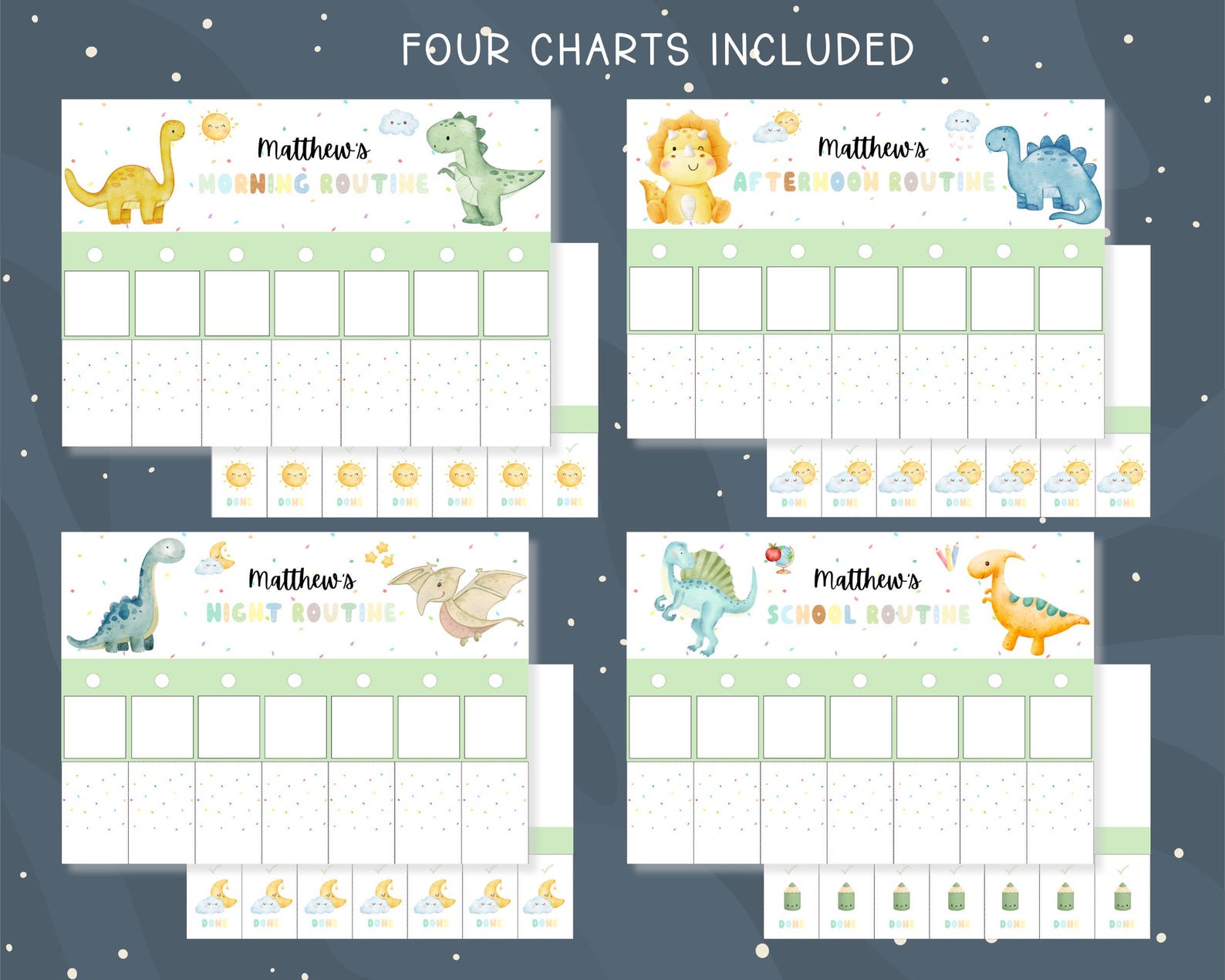 Dinosaur Routine Flip Chart for Kids, Editable Toddler Chore Chart ...