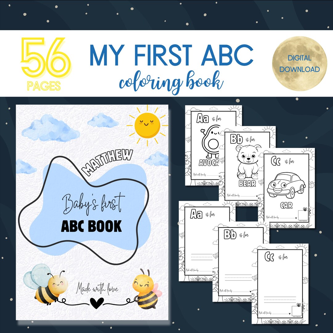 ABC Coloring Book Baby Shower Activity, Alphabet Coloring Pages, Baby's ...