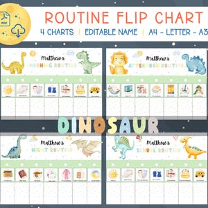 Dinosaur Routine Flip Chart for Kids, Editable Toddler Chore Chart ...