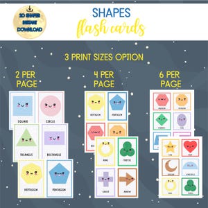 20 Kawaii Geometric Shape Flashcards, Preschool Materials, Printable ...