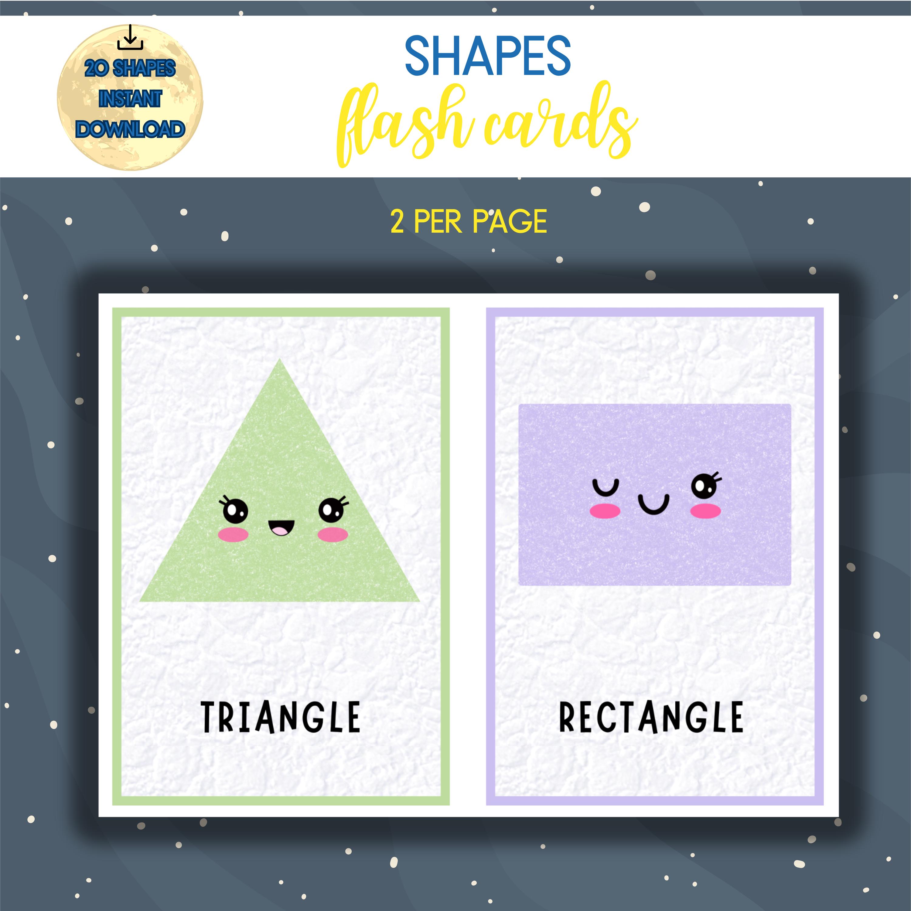 20 Kawaii Geometric Shape Flashcards, Preschool Materials, Printable ...
