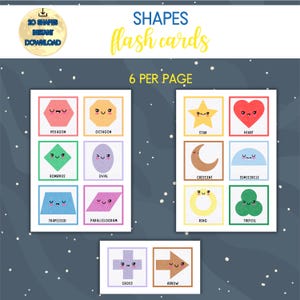 20 Kawaii Geometric Shape Flashcards, Preschool Materials, Printable ...