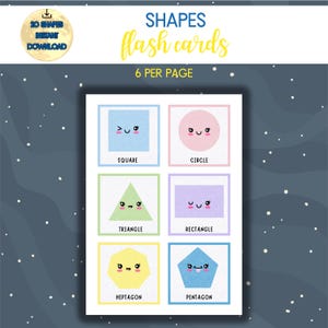 20 Kawaii Geometric Shape Flashcards, Preschool Materials, Printable ...
