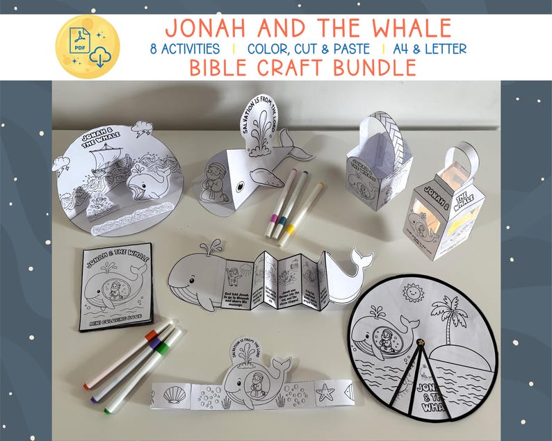 Jonah and the Whale Craft Bundle, Bible Activity Pack for Kids ...