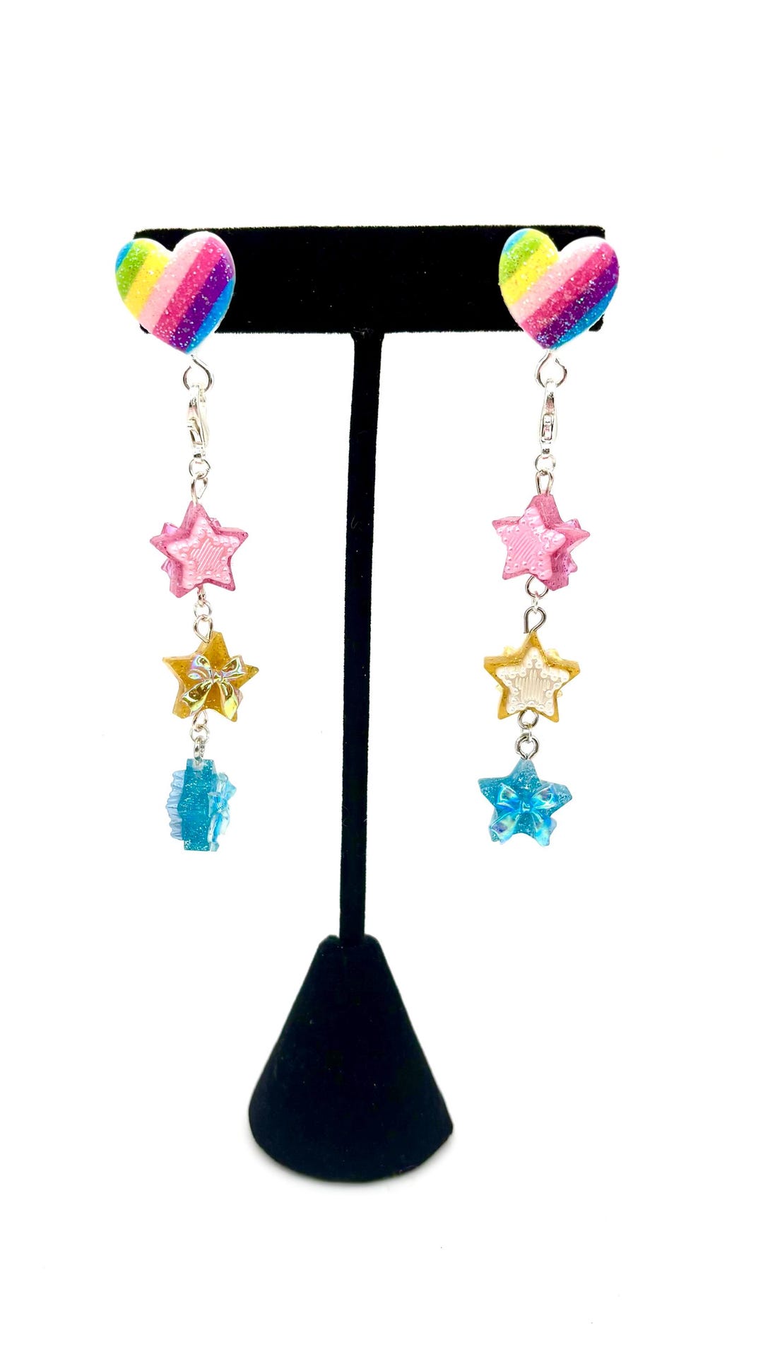 Rainbow Heart & Star Dangle Earrings: Interchangeable Resin Charms - Etsy