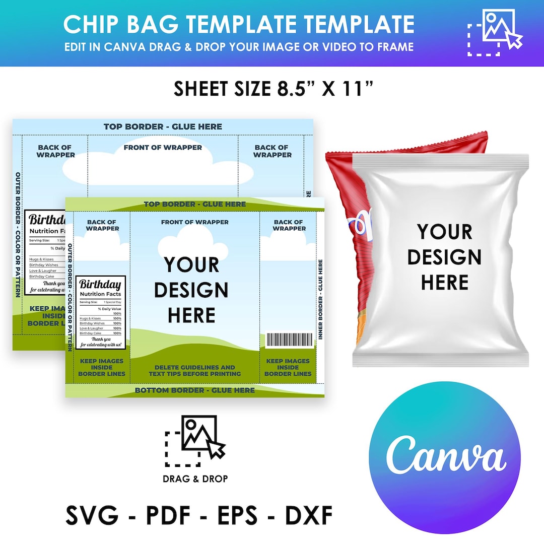 Chip Bag Template, Blank Chip Bag, Chip Bag Label, Party Chip Bag, Chip ...