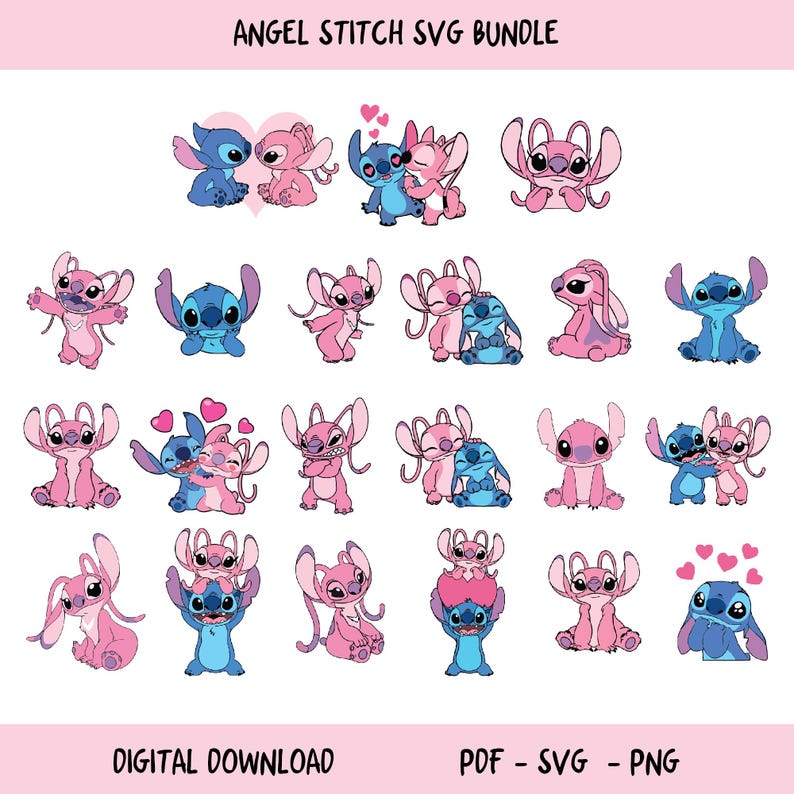 Paquete SVG de Stitch y ángel, Stitch SVG, Stitch pareja SVG, PNG ...