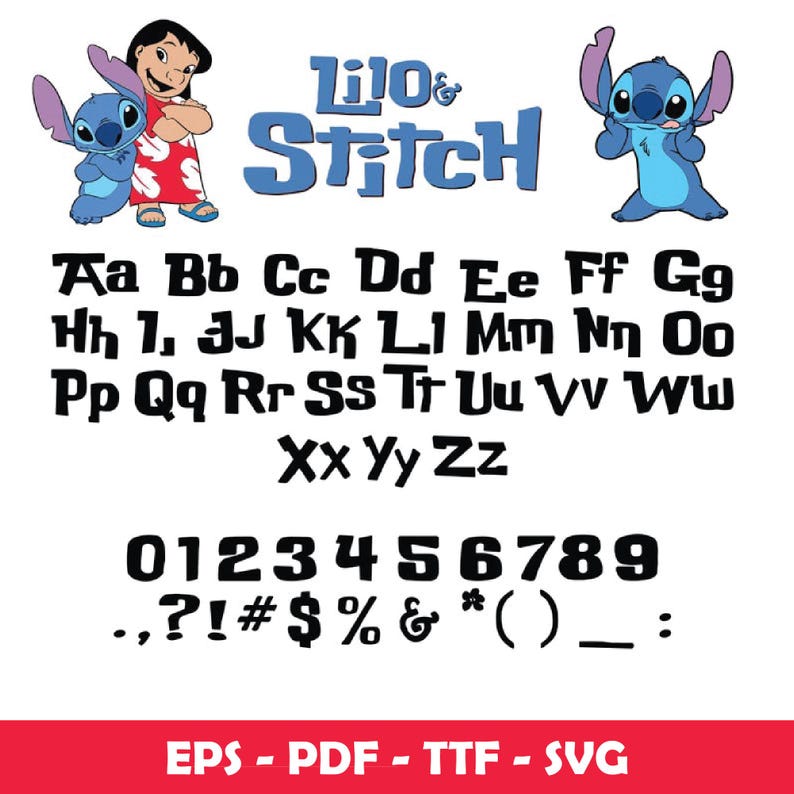 Lilo and Stitch FONT SVG, Lilo and Stitch Alphabet Svg, Lilo and Stitch ...