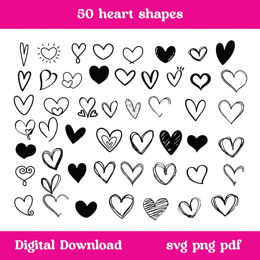 Heart Svg Bundle, Heart Doodle Svg, Hand Drawn Heart Svg, Heart Clipart ...