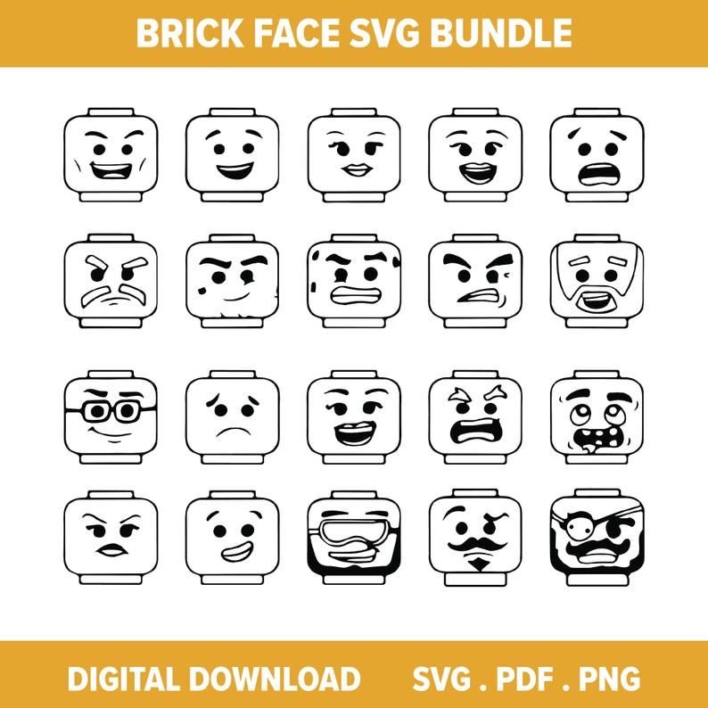 Brick Faces Svg Bundle, Kids Toys Svg Png, Brick Svg Png, Building ...