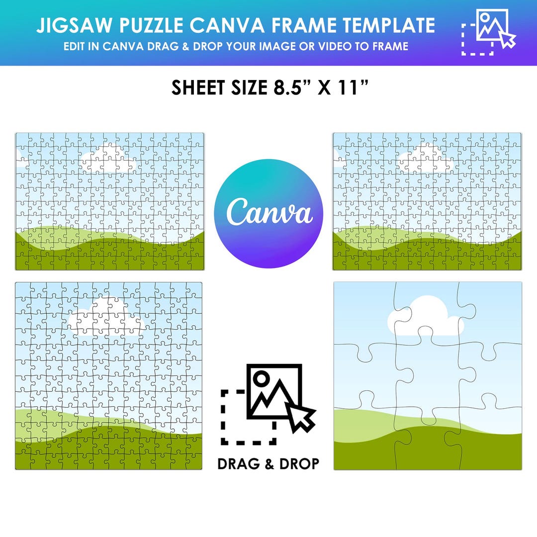Jigsaw Puzzle Canva Frame Template, Canva Editable Frame, Printable ...