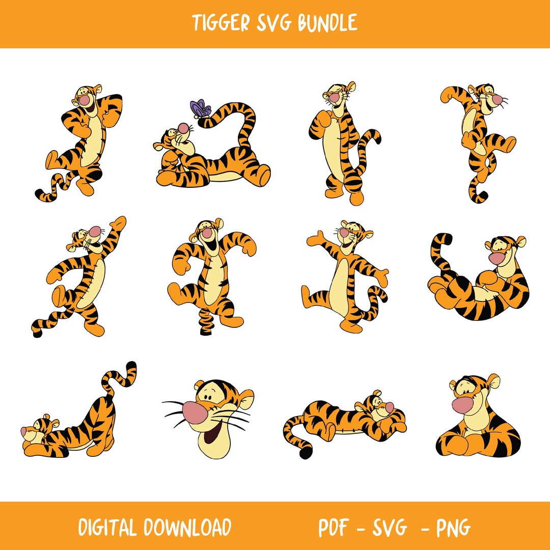 Tigger Svg Bundle, Tigger Svg, Tigger Cut File, Tigger Face Svg, Layered Tigger Svg, Tigger ...