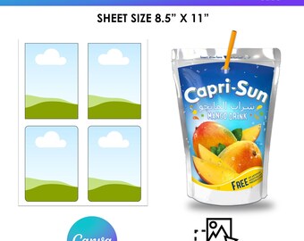Capri Juice Label Template, Custom Caprisun Label, Juice Pouch Label ...