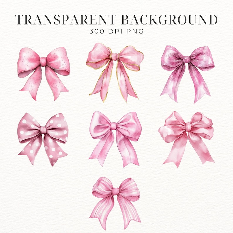 Bow Clipart, Watercolor Pink Bows, Cute Ribbon for Digital Crafts ...