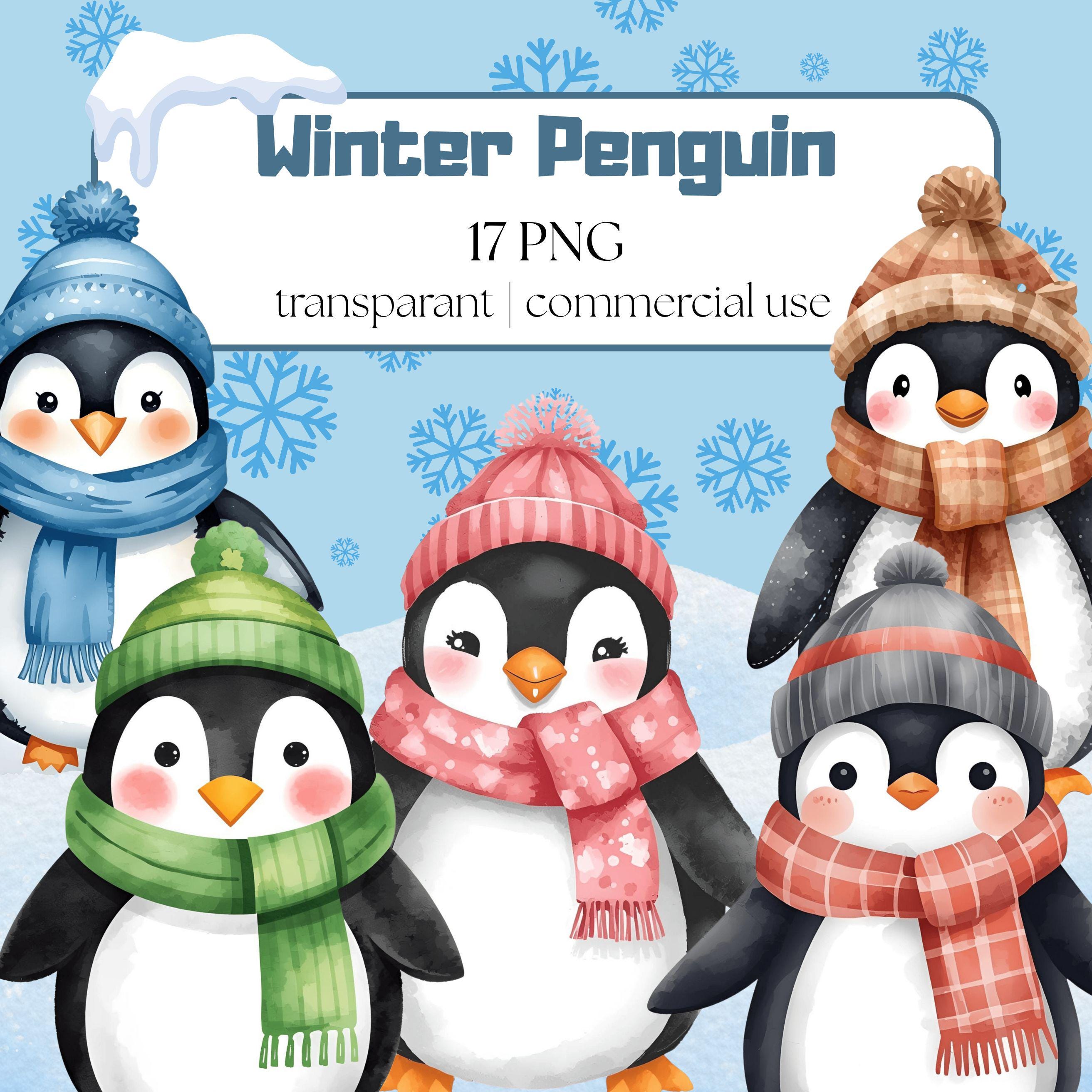 17 Cute Winter Penguin PNG Bundle Clipart, Watercolor Penguin Clipart ...