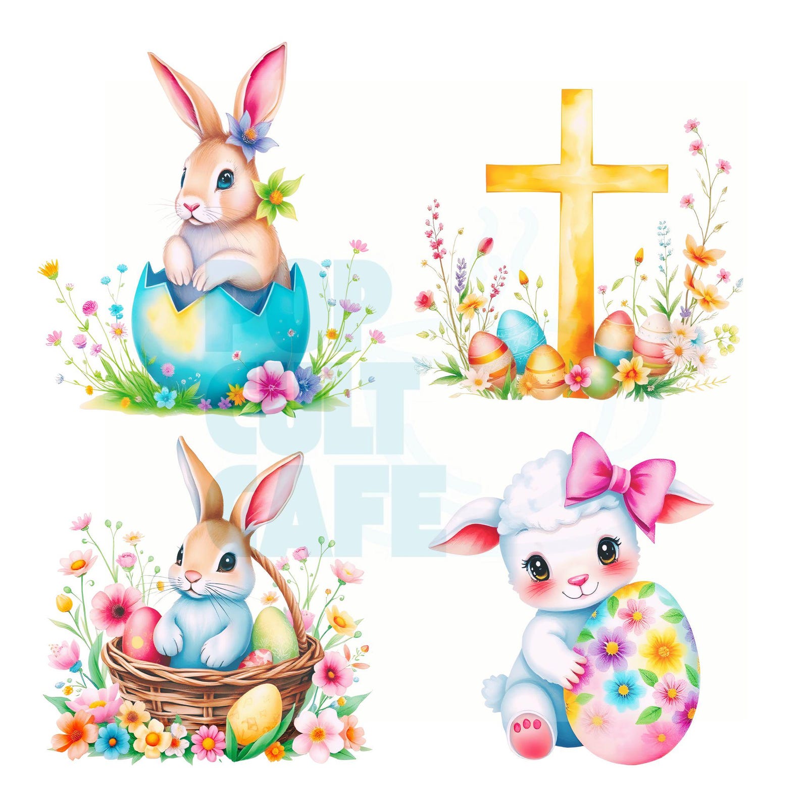 25 PNG Set Easter Clipart Bundle, Spring Holiday Llustrations Designs ...
