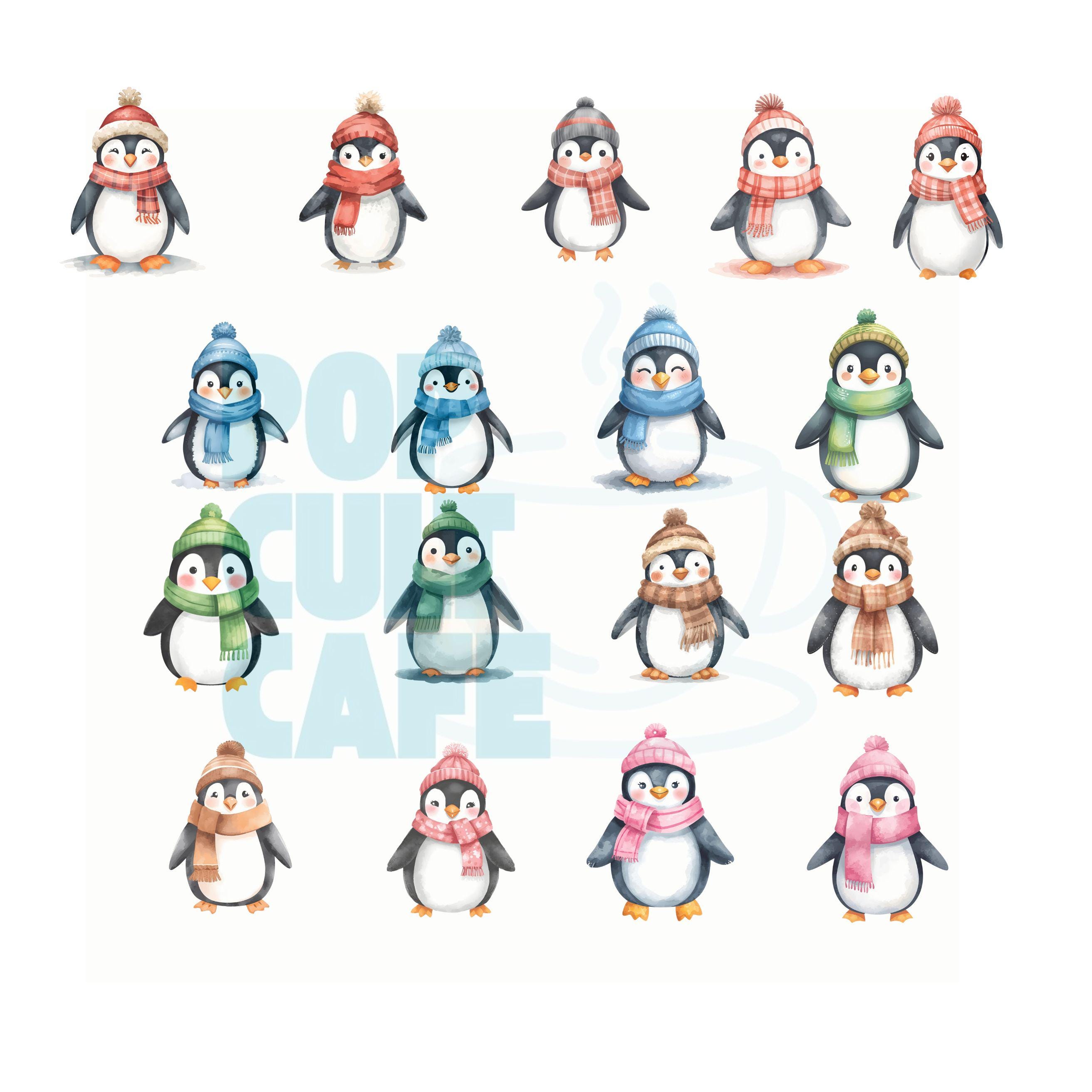 17 Cute Winter Penguin PNG Bundle Clipart, Watercolor Penguin Clipart ...