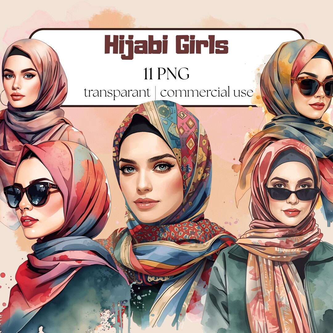 11 Hijabi Woman Watercolor Clipart, Fashionable Hijab Girls Clipart ...