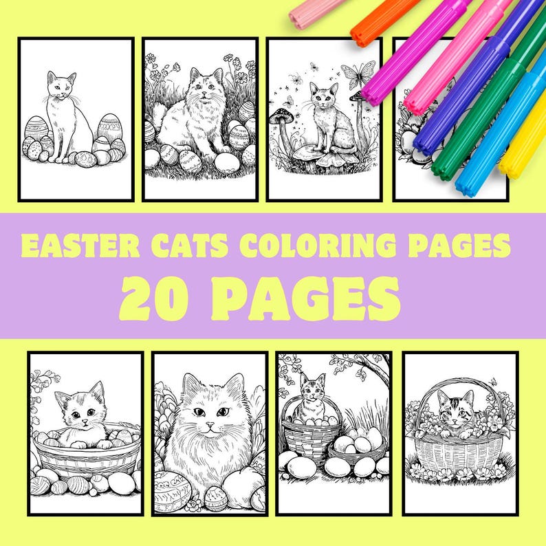 20 Easter Cat Coloring Pages - Cat Easter Coloring Pages - Digital ...