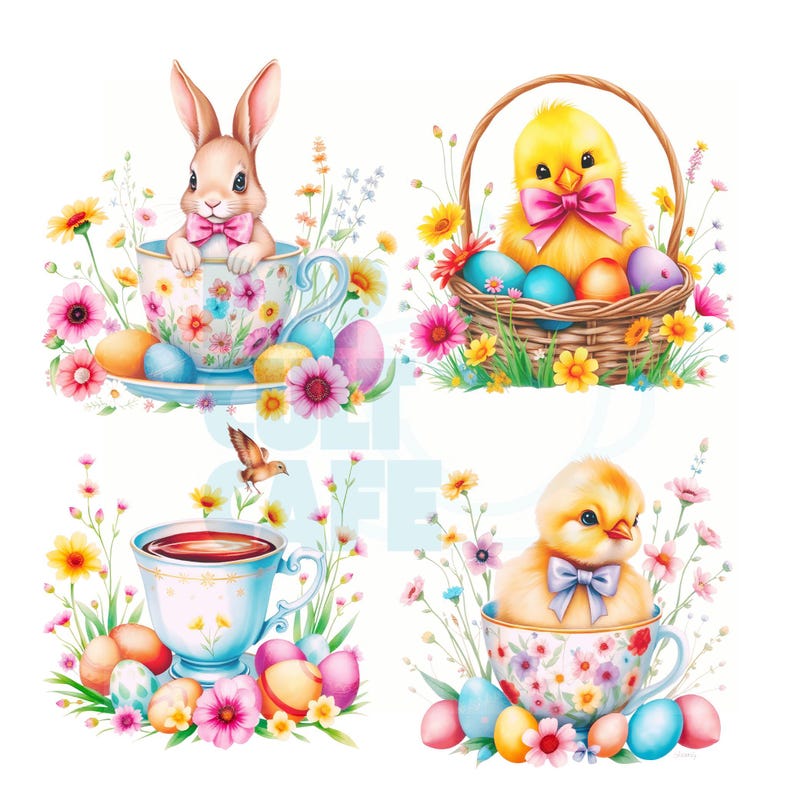 25 PNG Set Easter Clipart Bundle, Spring Holiday Llustrations Designs ...