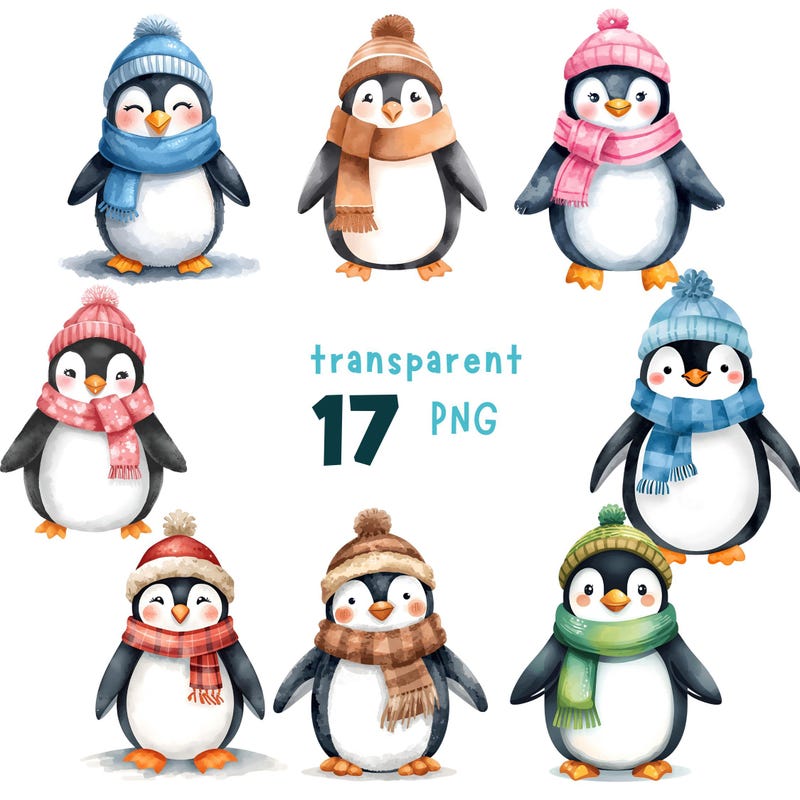 Winter Penguin Clipart - Etsy