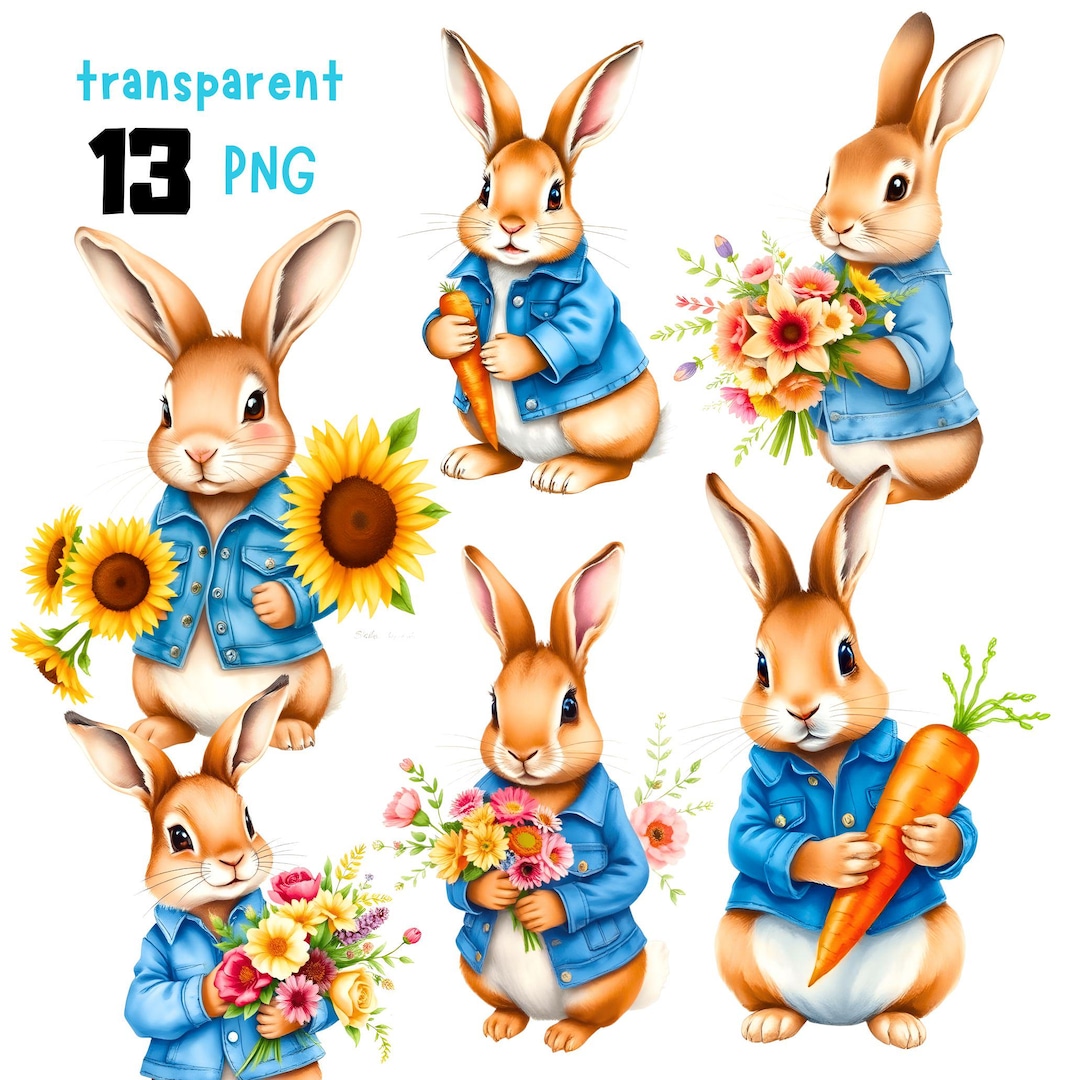 13 Spring Bunny Clipart Bundle, Easter Clipart, Easter Png Graphics ...