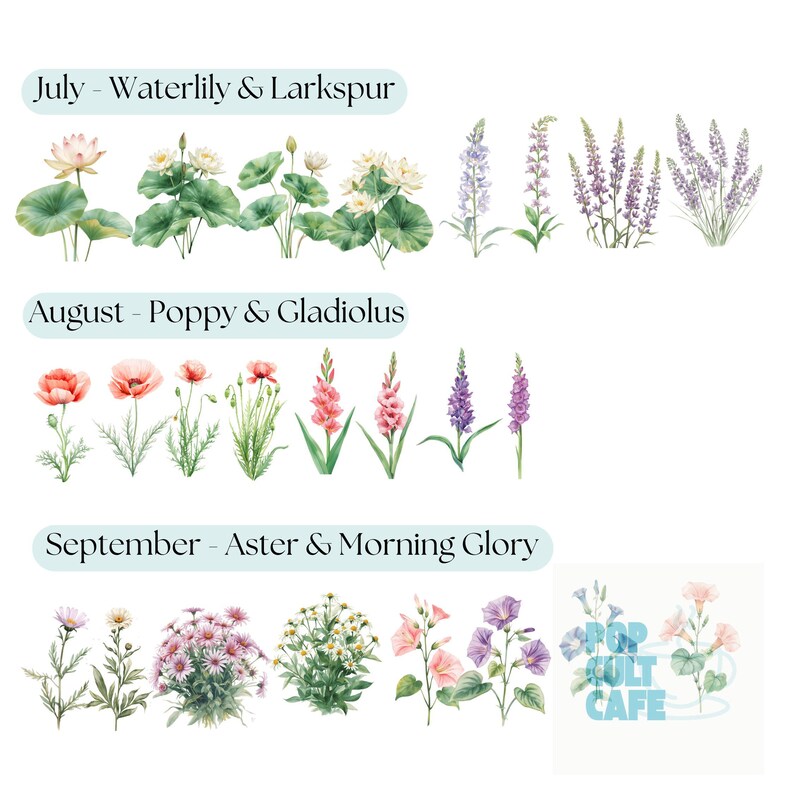 100 Birth Month Flowers Clipart, PNG, Set Watercolor, Watercolor Floral ...