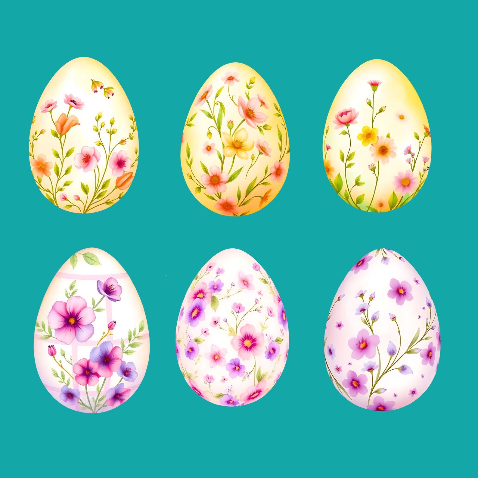 21 Floral Easter Eggs PNG Clipart Bundle, Easter Clipart, Eggs Clipart ...