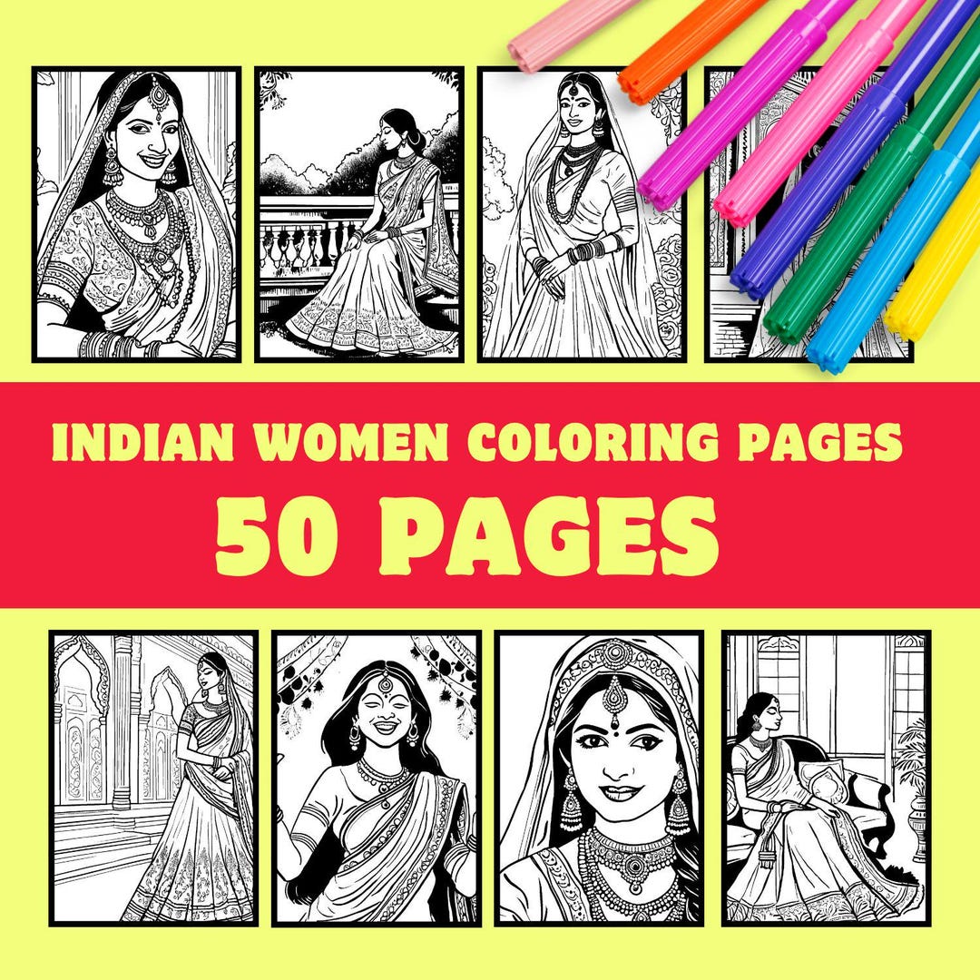 50 Indian Woman Coloring Pages - Indian Woman Coloring Pages - Digital ...
