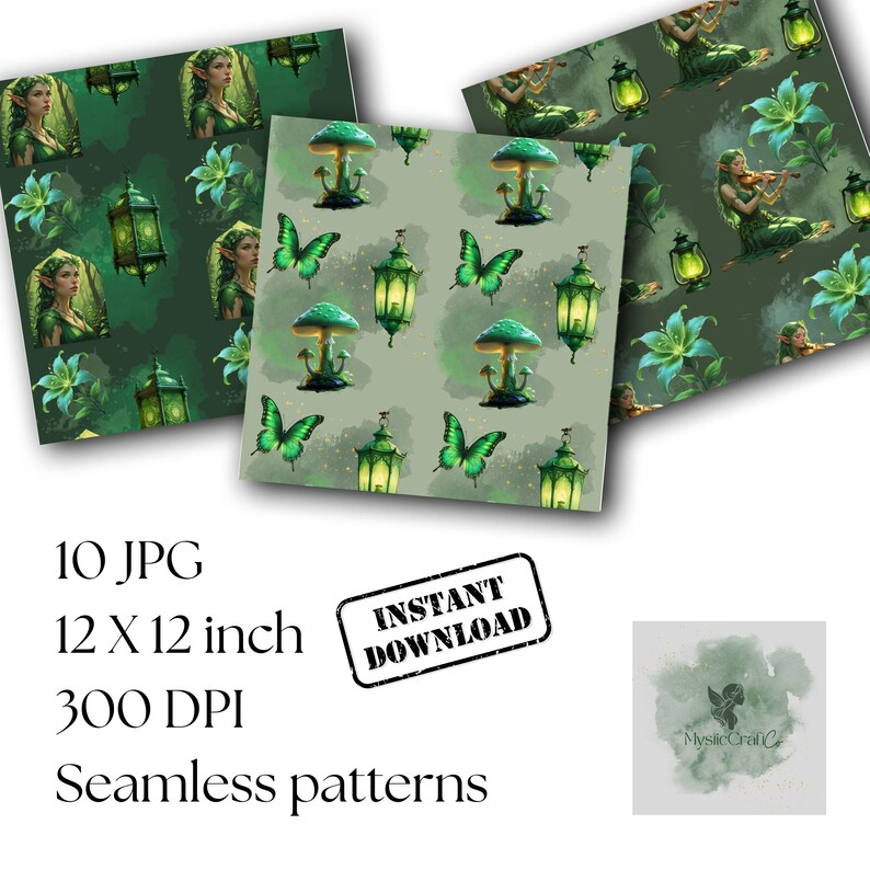 Forest Green Elf Paper Pack: Seamless Fantasy Scrapbook Backgrounds ...