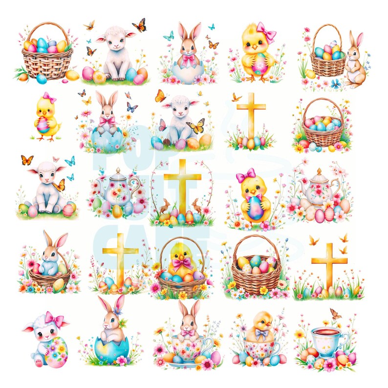 25 PNG Set Easter Clipart Bundle, Spring Holiday Llustrations Designs ...