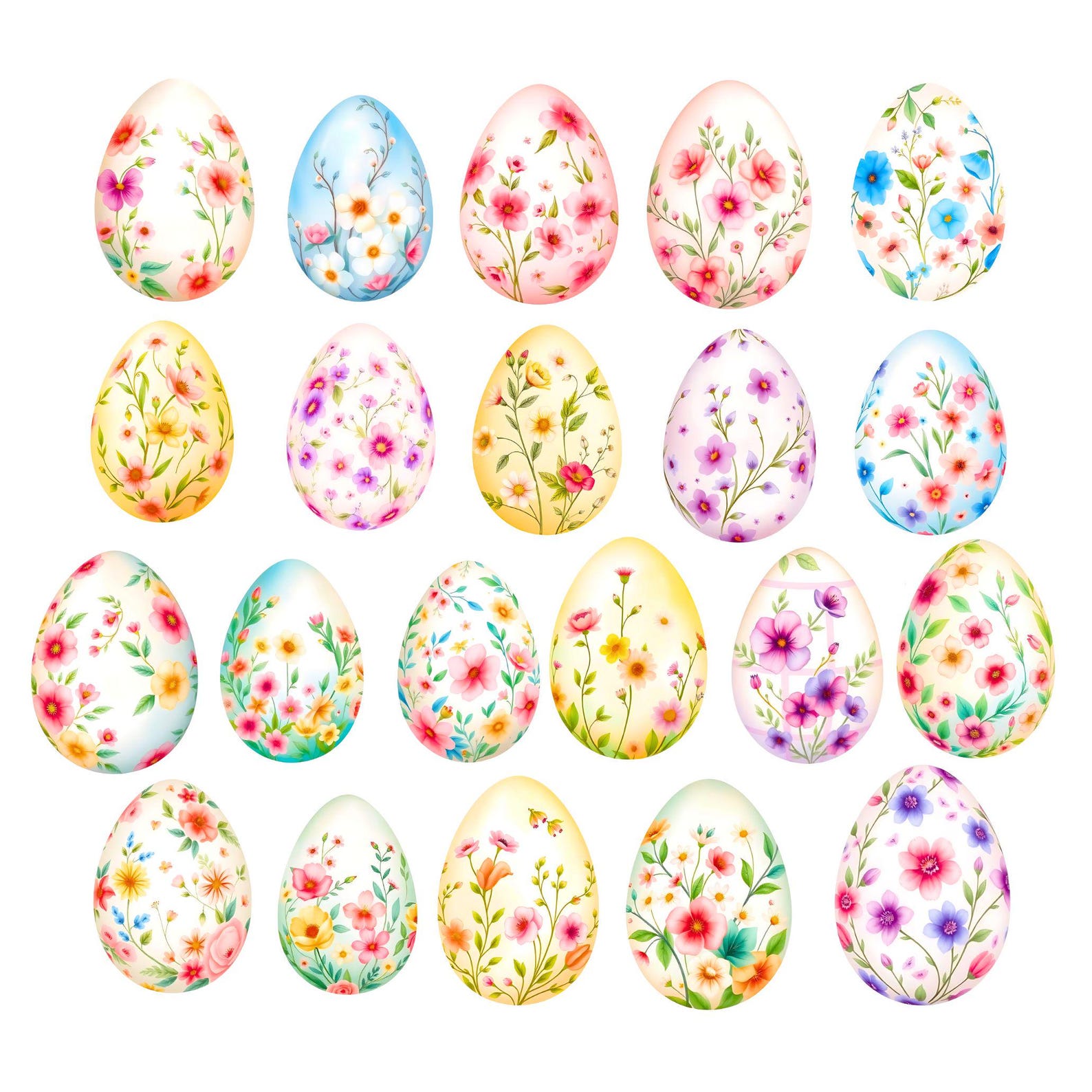 21 Floral Easter Eggs PNG Clipart Bundle, Easter Clipart, Eggs Clipart ...
