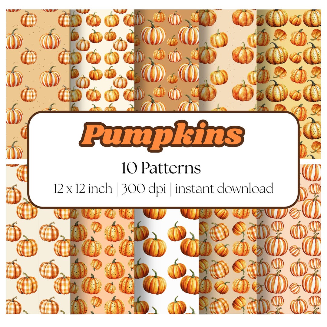 Autumn Pumpkin Digital Paper Pack: Seamless Fall Scrapbook Patterns ...