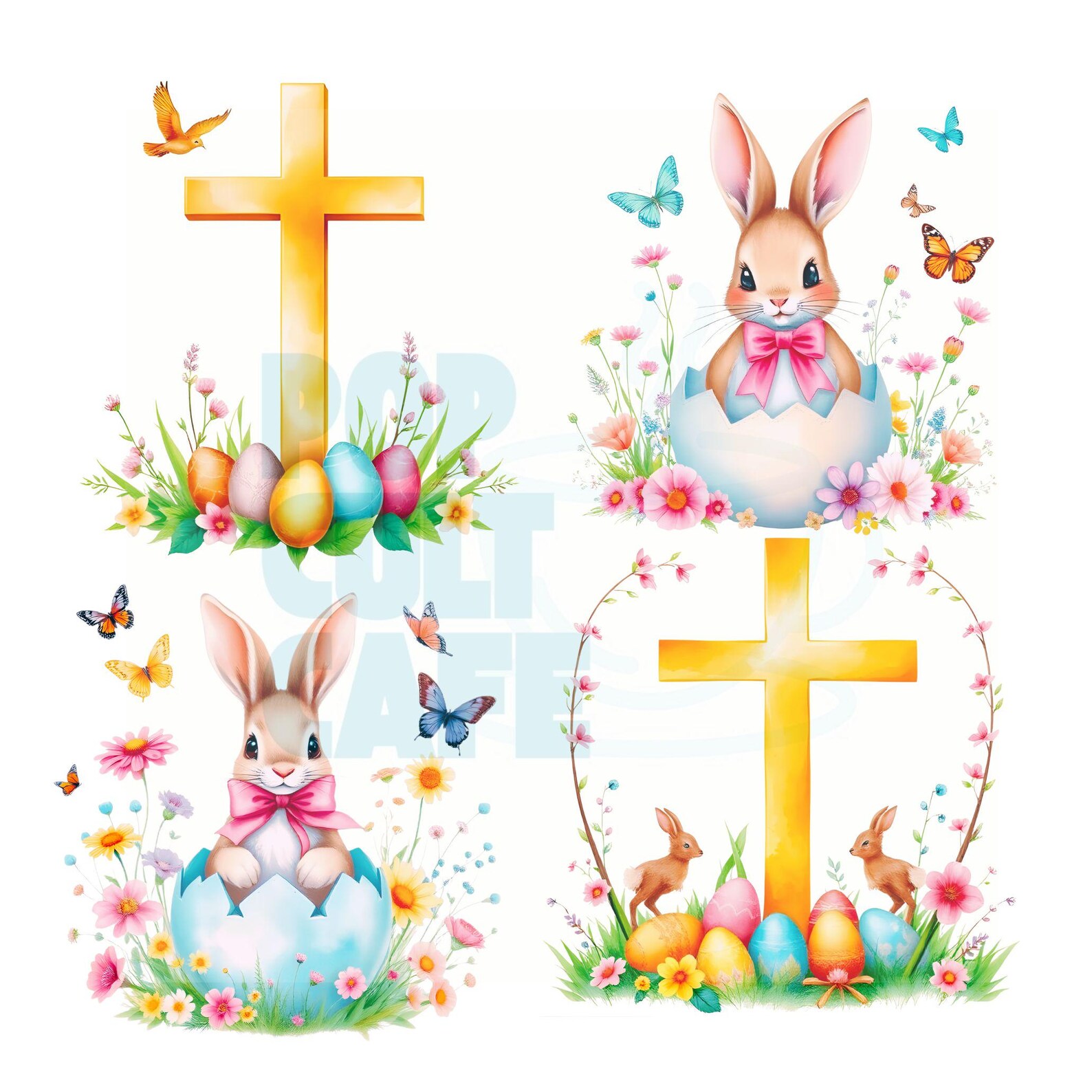 25 PNG Set Easter Clipart Bundle, Spring Holiday Llustrations Designs ...