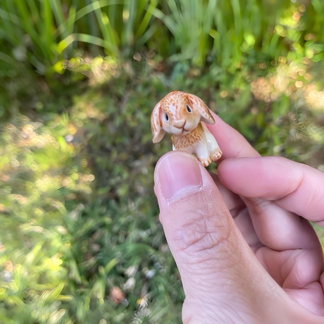 Mini Ceramic Lop Bunny Figurine • Tiny Hand-painted Rabbit • Cute Desk ...