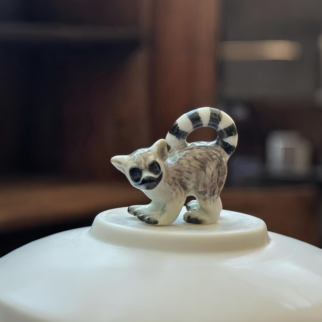 Mini Ceramic Ring-tailed Lemur Figurine, Handcrafted Porcelain Jungle ...