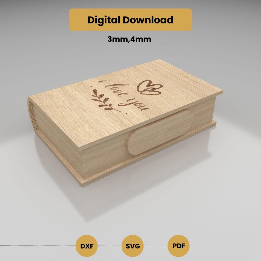Book Gift Box With Lock Svg Laser Cutting Files - Wooden Storage Box ...