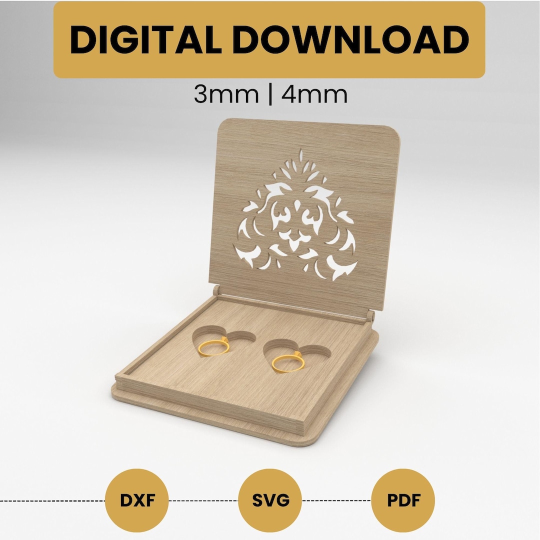 Laser Cut Wooden Ring Box SVG DXF PDF Files,3mm 4mm Wedding Ring Box ...