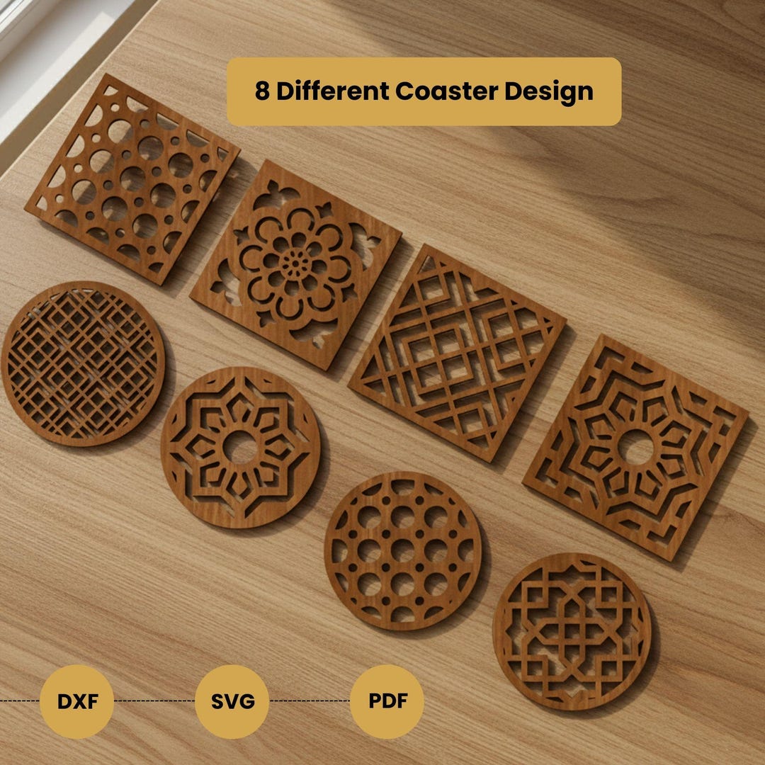 8 Coaster SVG Bundle – Geometric & Mandala Laser Cut Coaster Set - Etsy