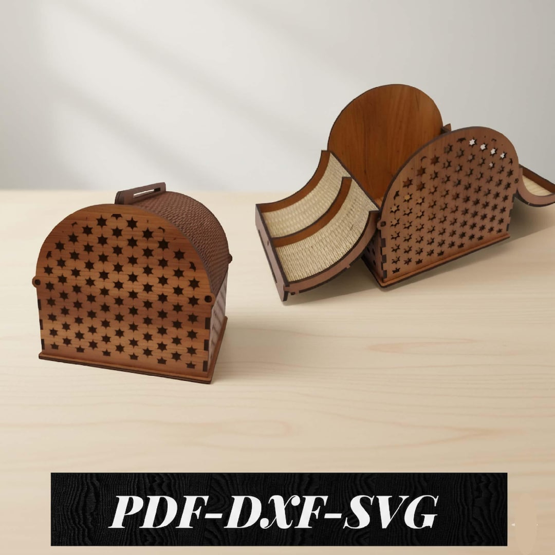 Laser Cut Curved Gift Box SVG – Star Pattern Wooden Box Template DXF ...