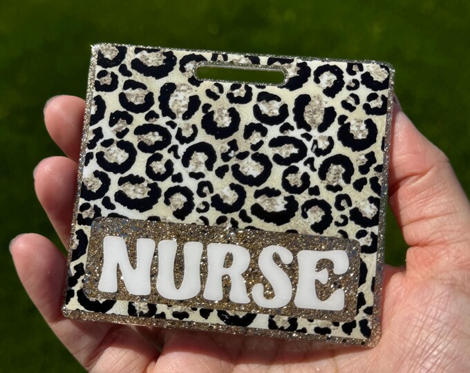 Champagne & Black Cheetah Print Badge Buddy With Custom Title | Glitter ...