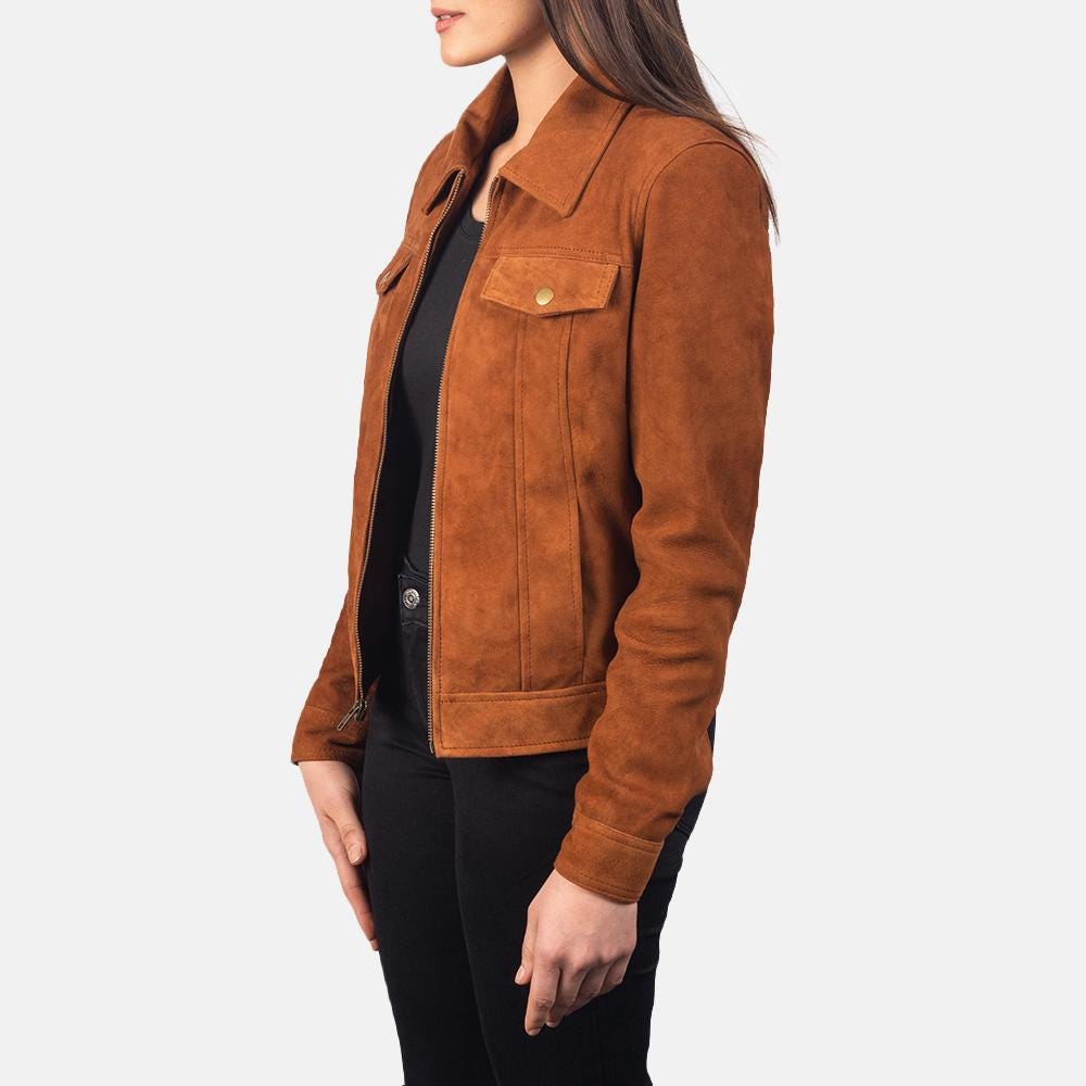 Women Suzy Brown Suede Leather Jacket - Etsy