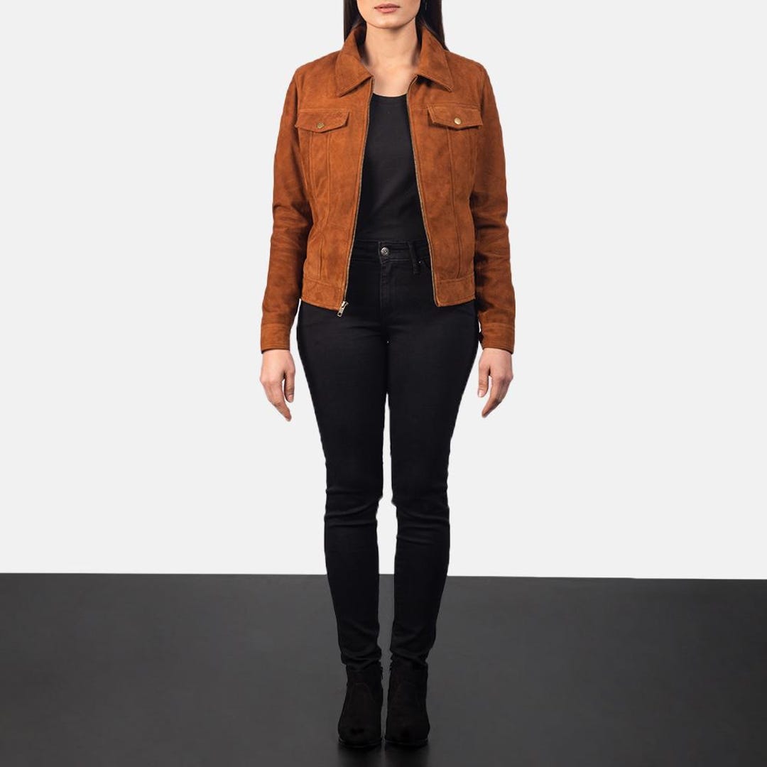 Women Suzy Brown Suede Leather Jacket - Etsy